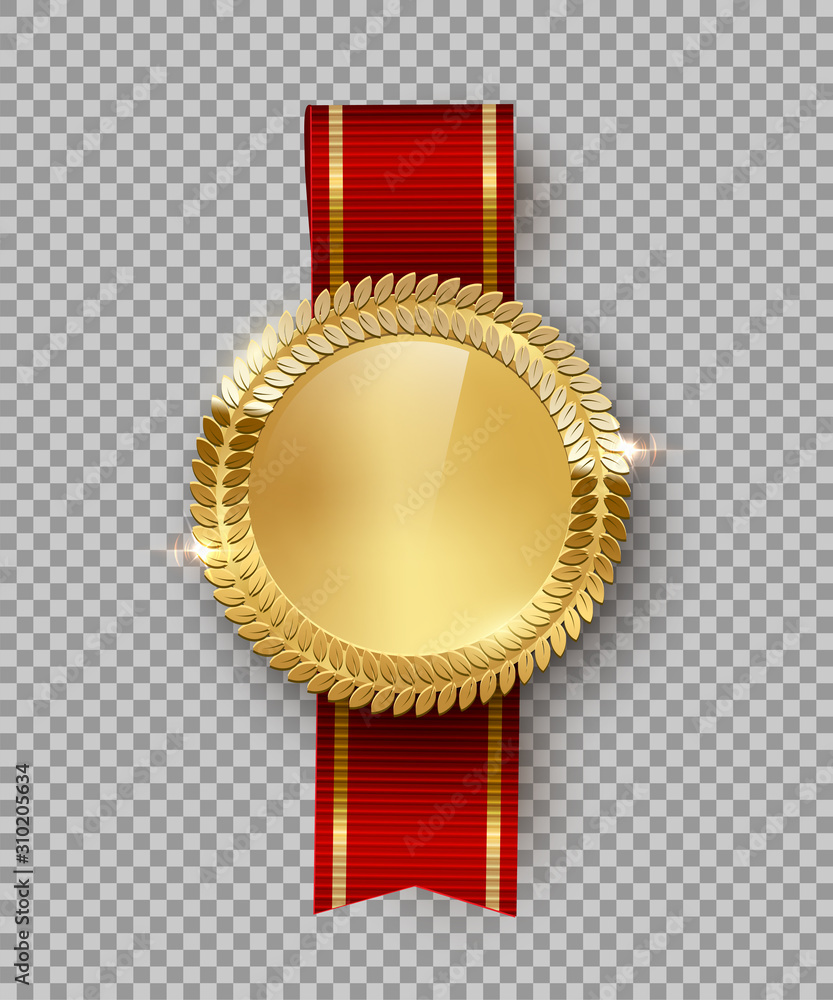 Award medal 3d realistic vector color illustration. Reward. Golden ...
