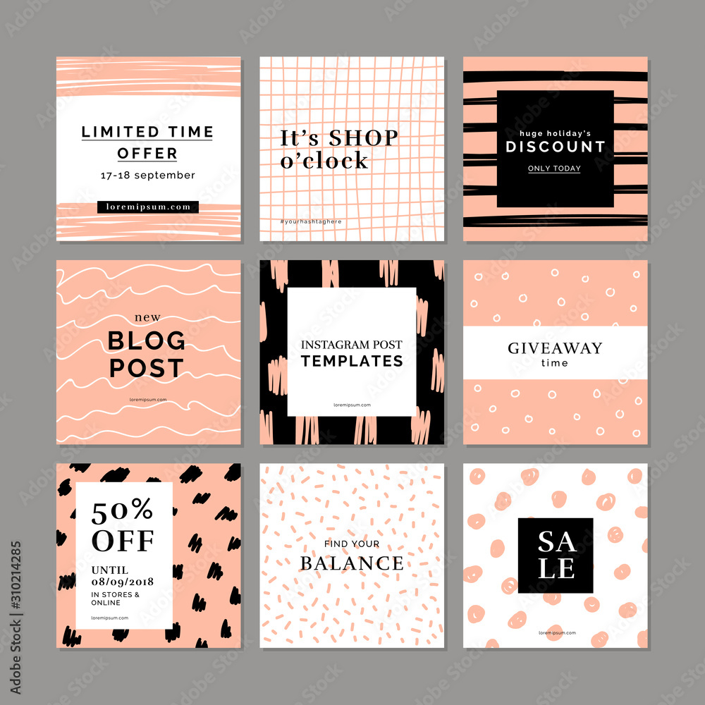 9 square layout templates for social media, mobile apps or banner ...