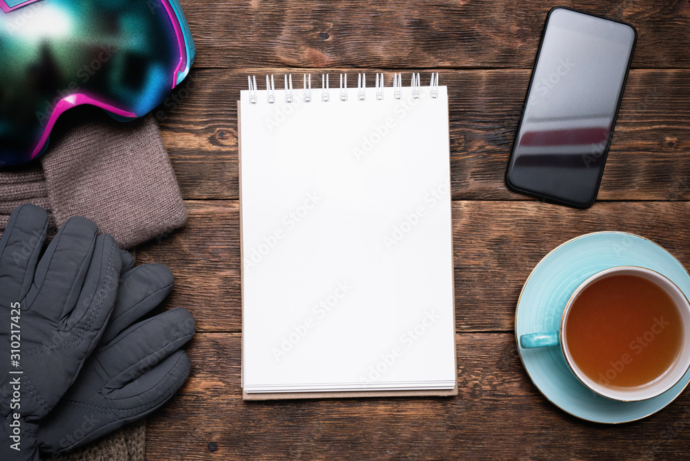 Snowboarding tips mock up. Snowboard gear list template. Blank page ...