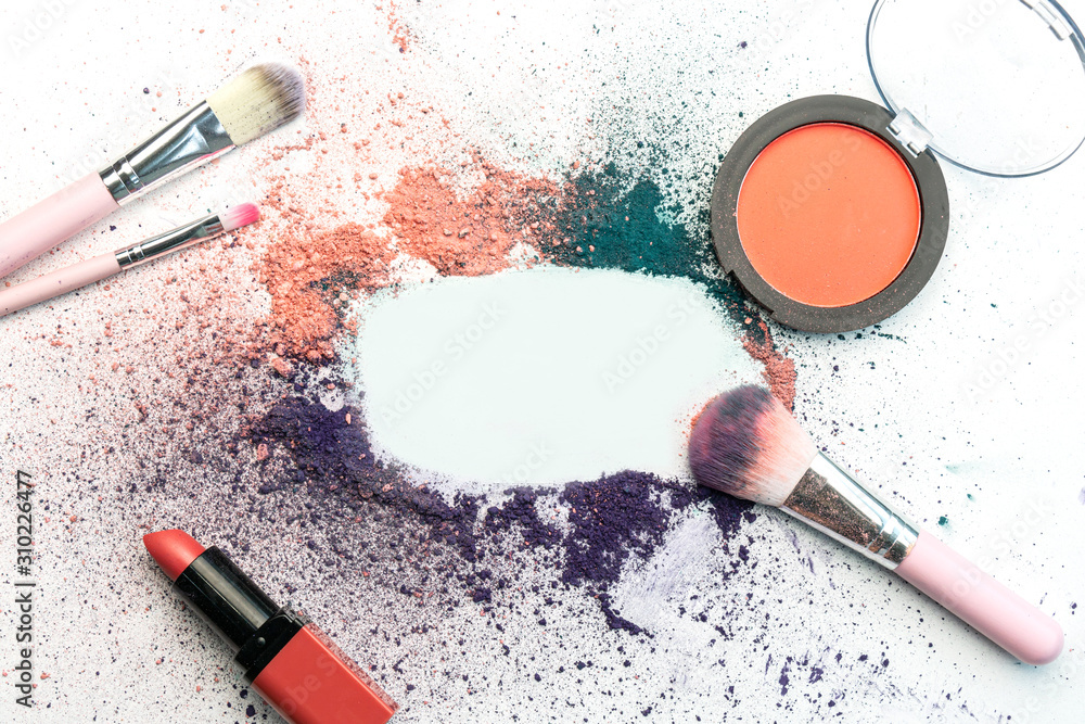 Smear of crushed multi colors as sample of cosmetics product and ...