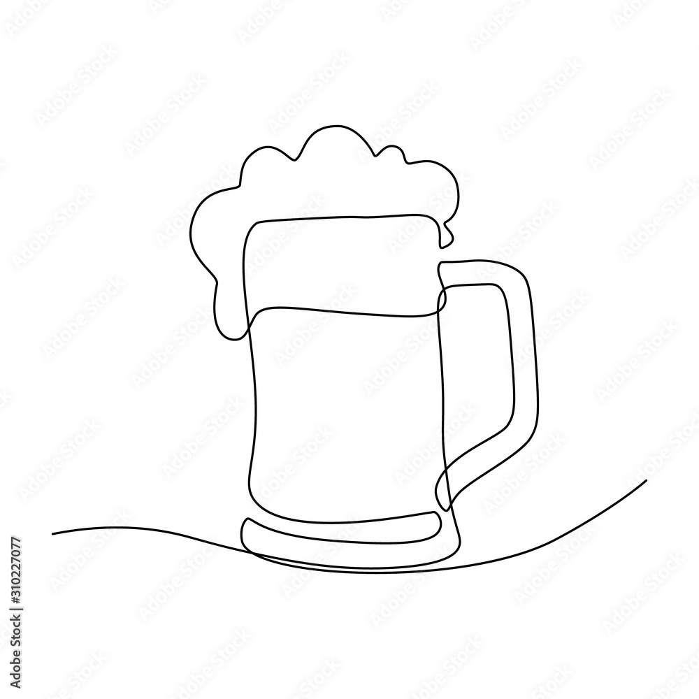 Glass mug with beer in continuous line art drawing style. Minimalist ...