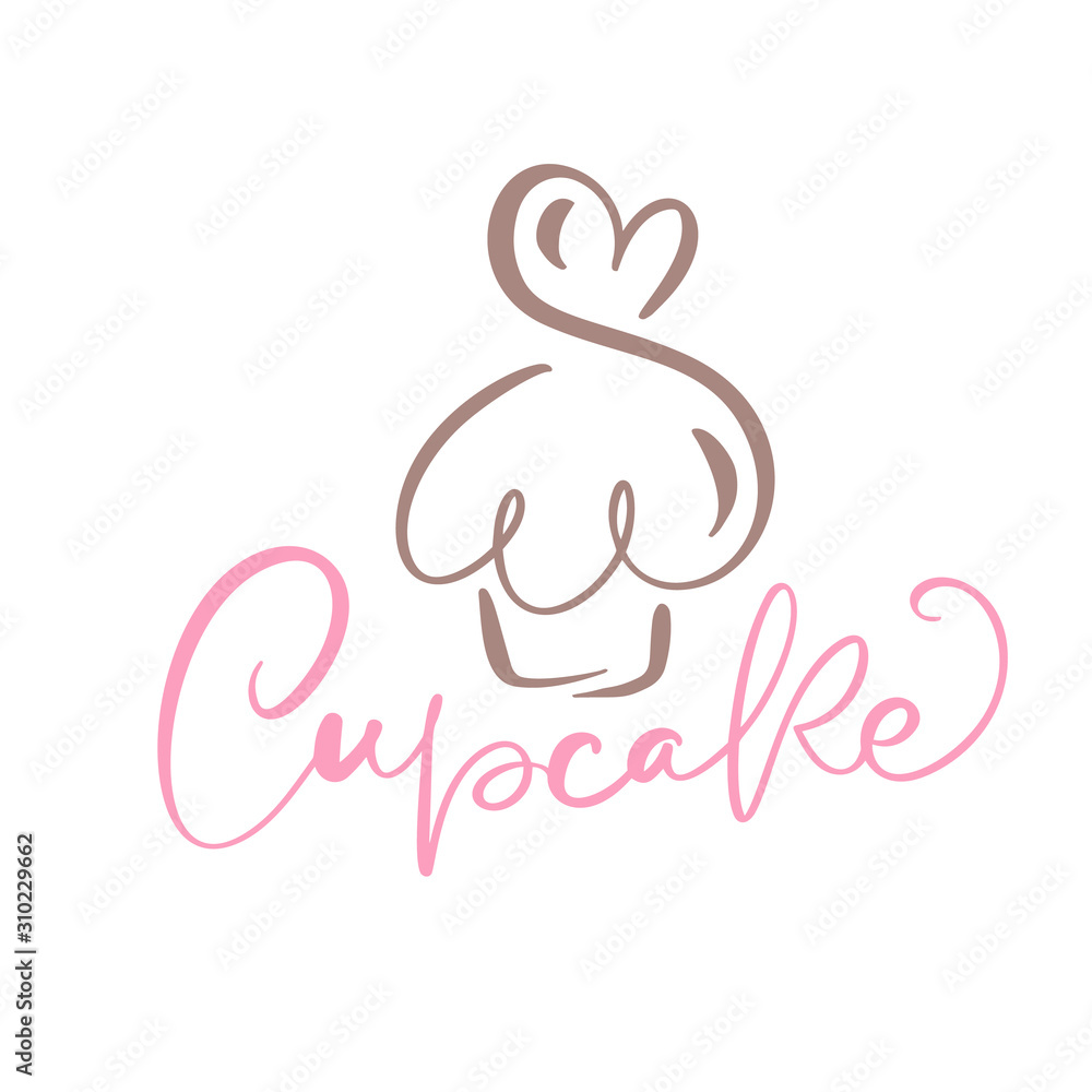 Cupcake vector calligraphic text with logo. Sweet cupcake with cream ...
