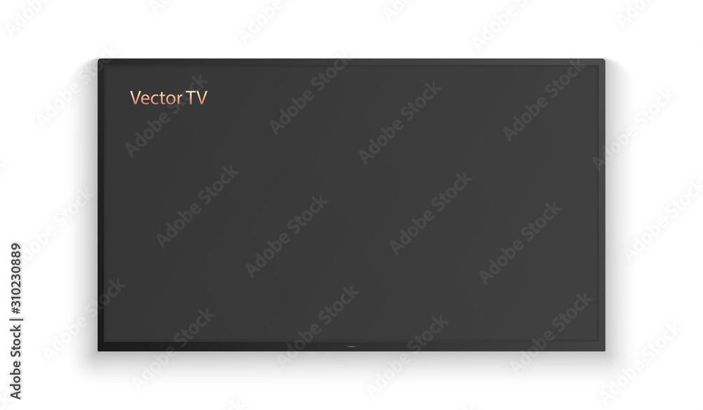 Vector realistic wide angle smart HD tv on the wall. Black led 3d ...