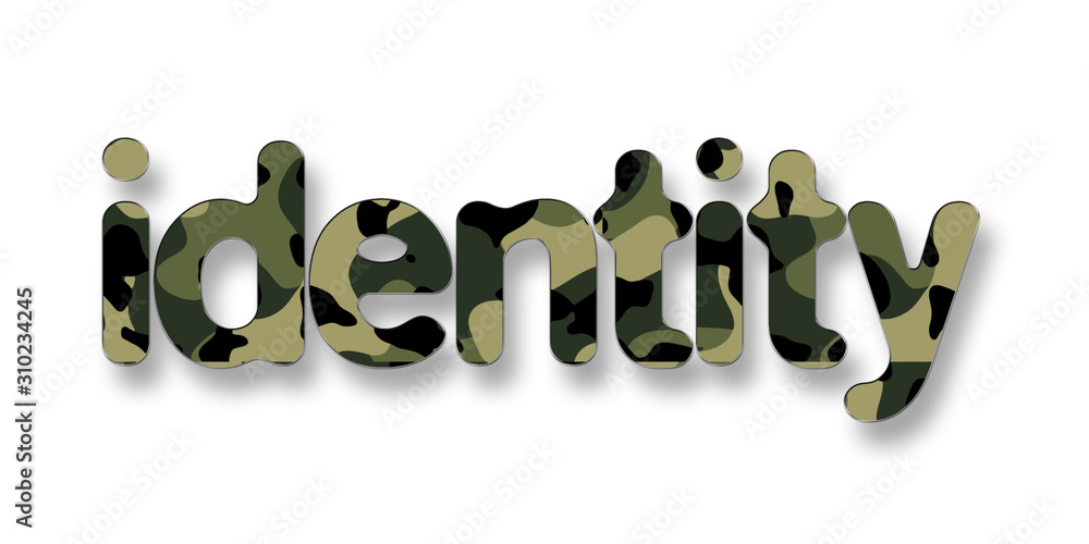 Identity sign text with camouflage design isolated on a white ...