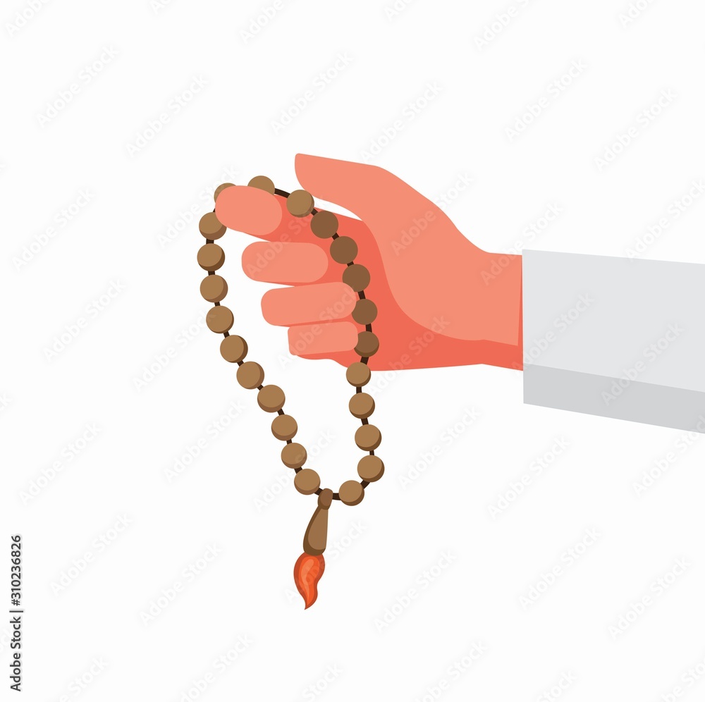 muslim hand holding prayer beads, dhikr, islam religion pray in cartoon ...