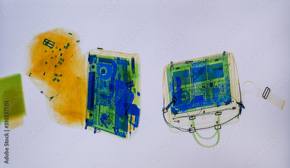 Scanned baggage on the x-ray scanner screen Stock Photo | Adobe Stock
