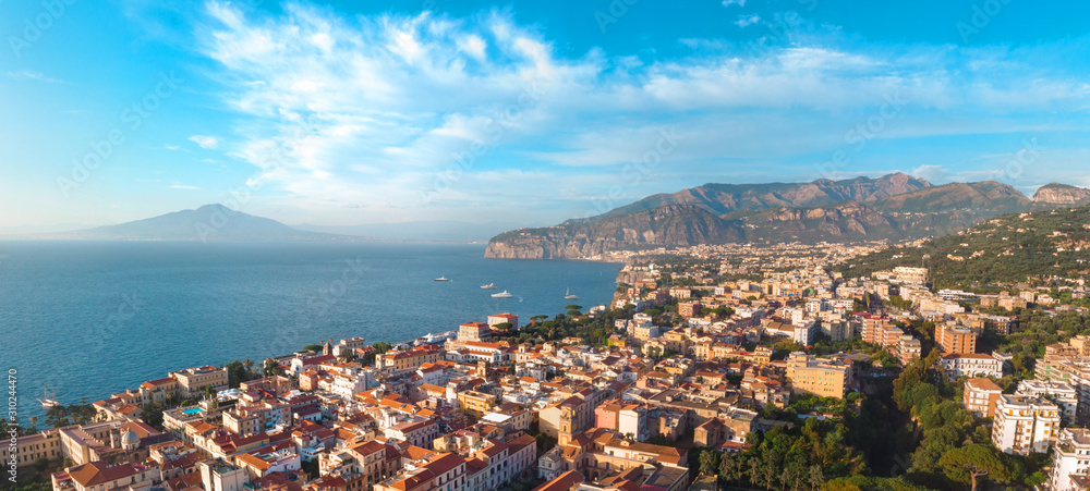 Beautiful panoramic aerial view on the center of Sorrento city, sunset ...