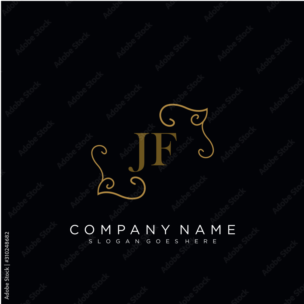 Initial letter JF logo luxury vector mark, gold color elegant classical ...