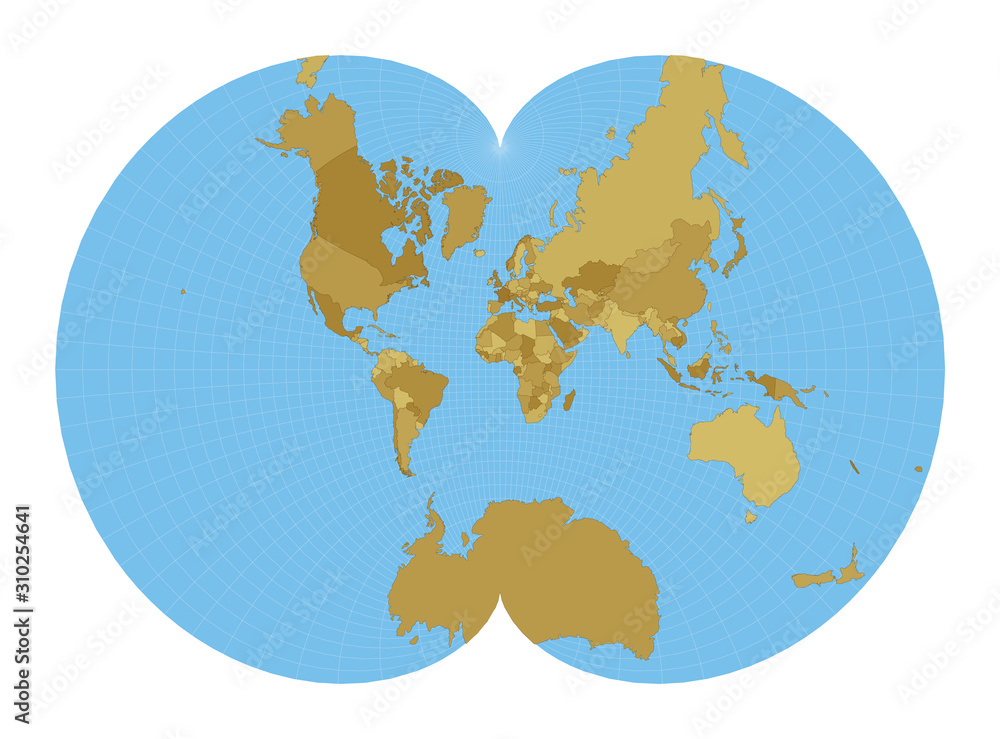 World Map. August's epicycloidal conformal projection. Map of the world ...