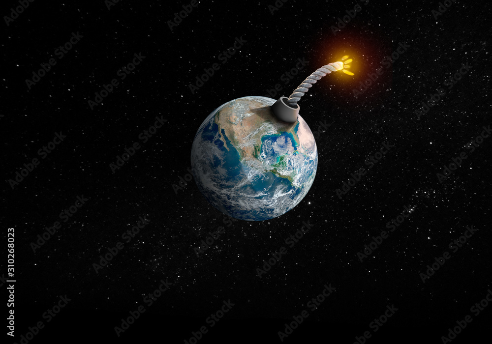 Photo & Art Print Space view of Earth changed into bomb with lit fuse ...