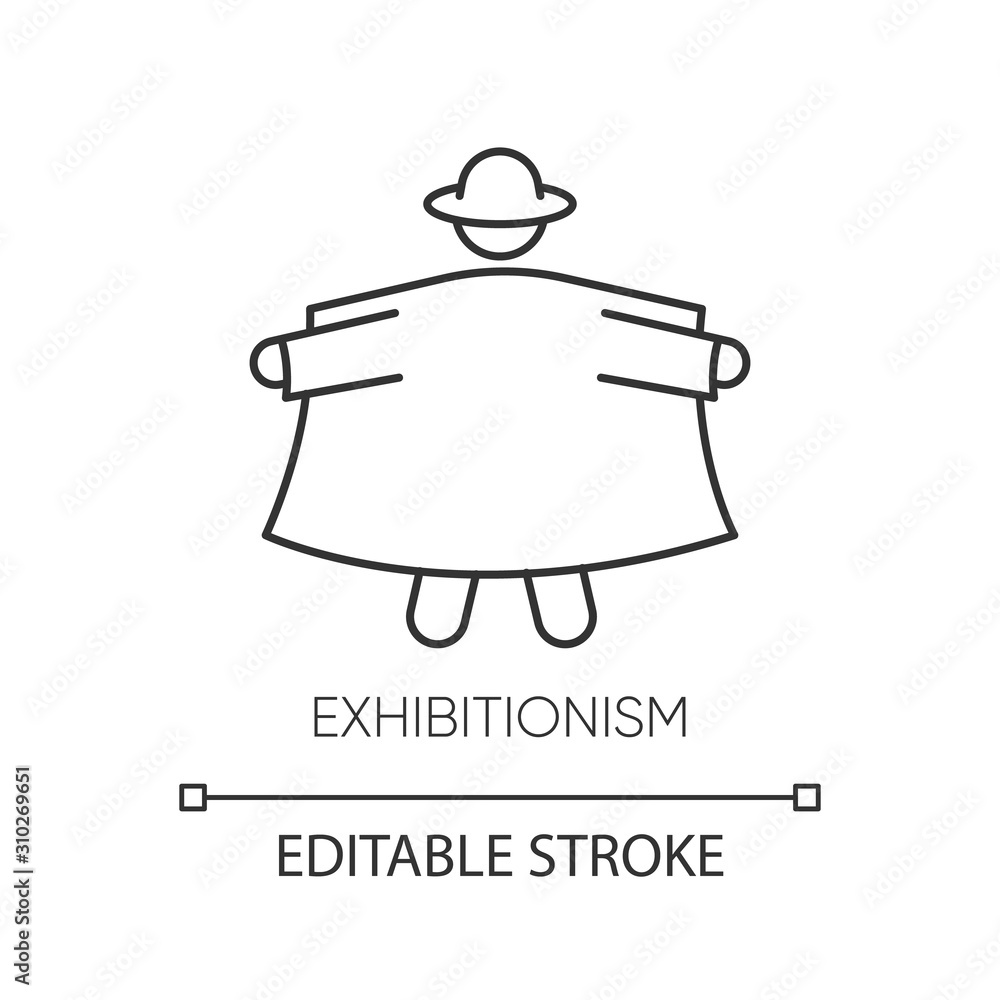 Exhibitionism linear icon. Pervert in open coat. Deviation and ...