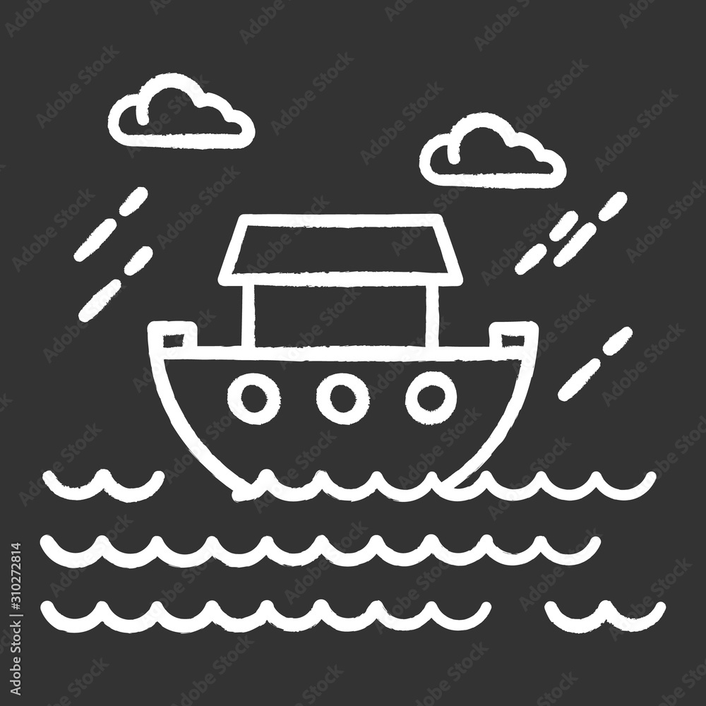 The Flood Bible story chalk icon. Noah Ark. Sacred ship in worldwide ...