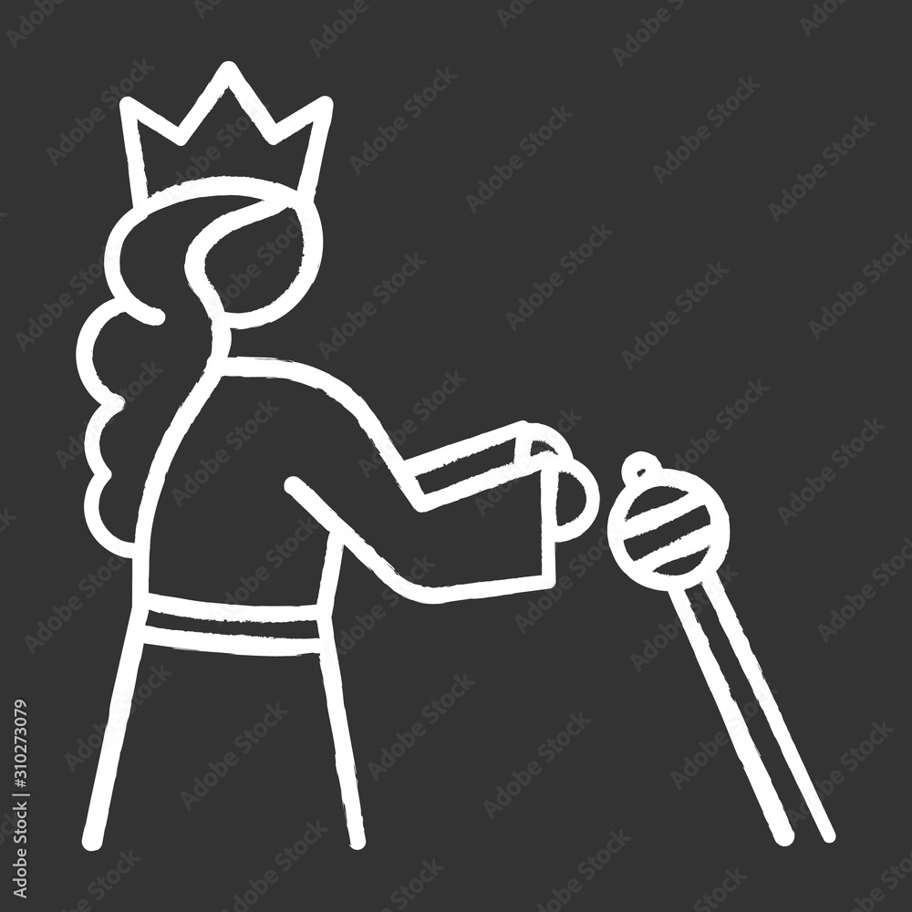 Vetor de Queen Esther Bible story chalk icon. Persian queen in crown ...
