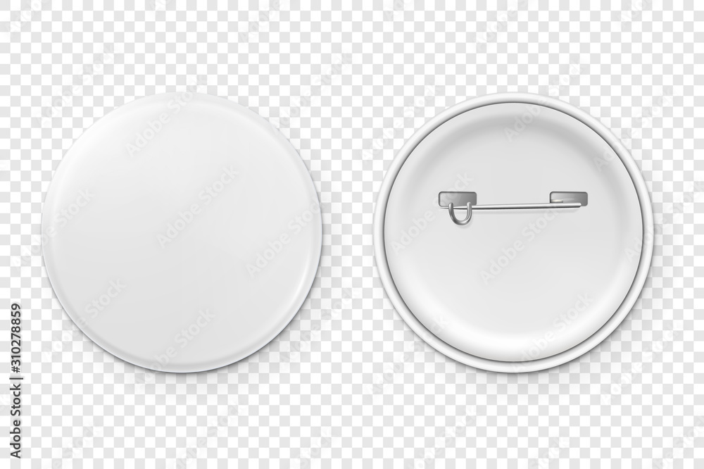 Vector 3d Realistic Metal or Plastic Blank Button Badge Icon Set ...