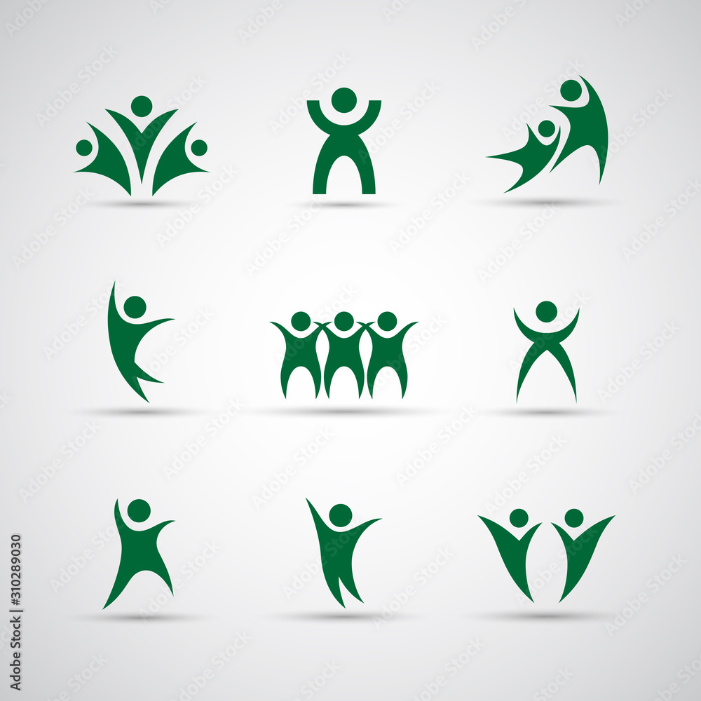 Abstract People Logo Set. Human Figure Isolated On Gray Background ...