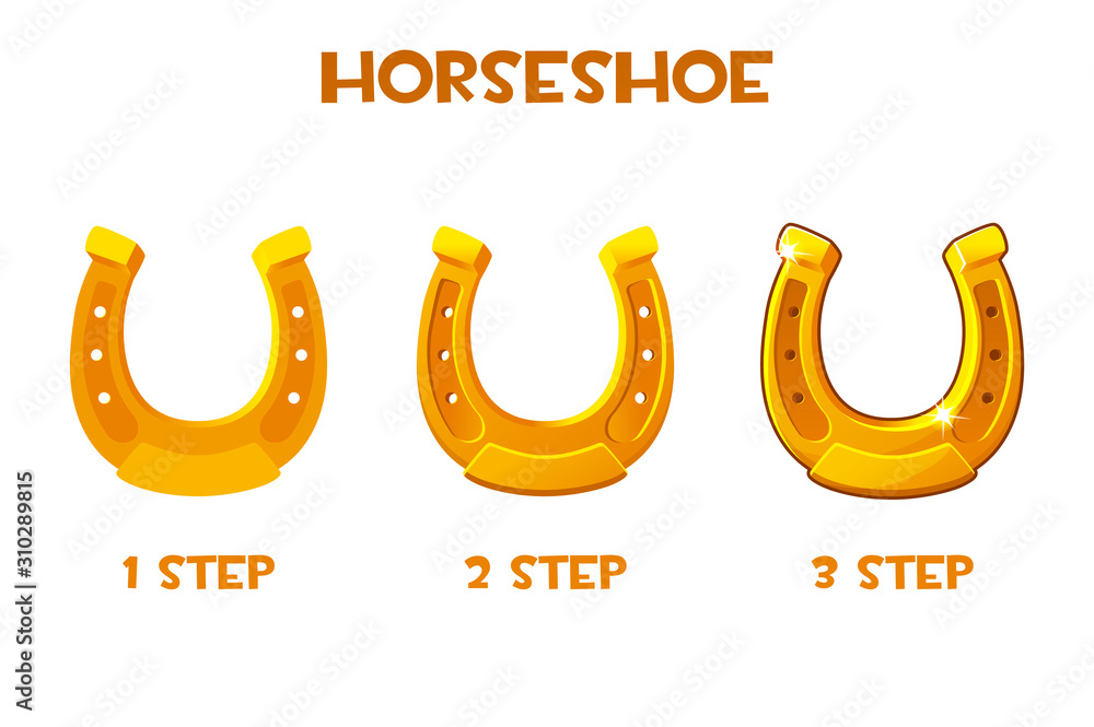 Steps of drawing a golden horseshoe on a white background. Stock Vector ...
