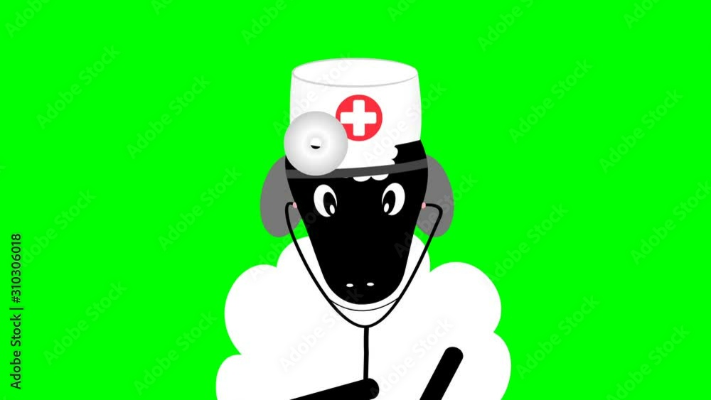 Sheep in a doctor uniform making medical examination and treatment ...
