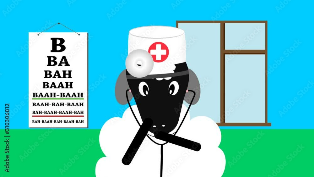 Sheep in a doctor uniform making medical examination and treatment flat ...