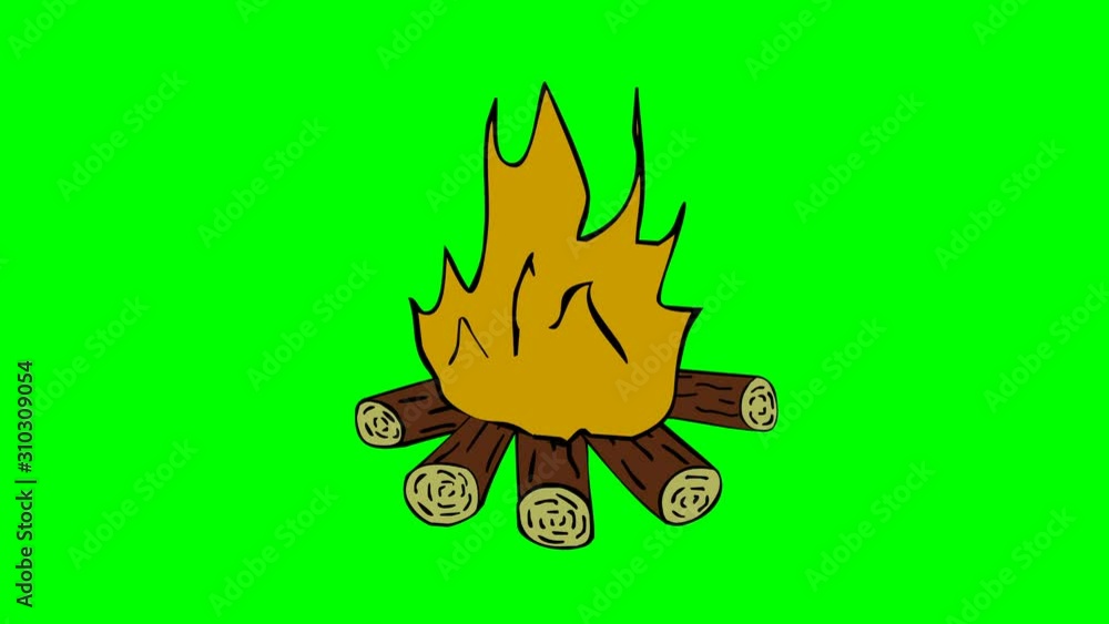 Animated funny cartoon style fire isolated on agreen screen background ...