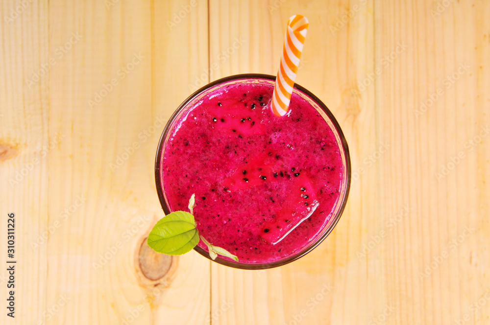 Red dragon fruit smoothies in glasses. Pitahaya fruit. Dragon Fruit ...