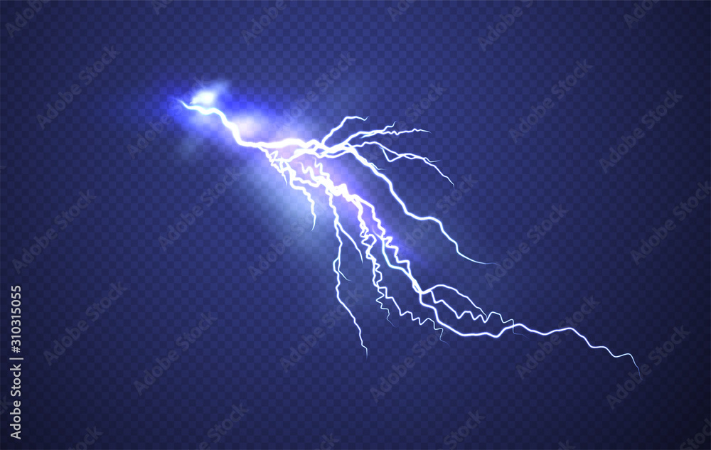 Realistic Lightning effect isolated on clear dark blue background ...