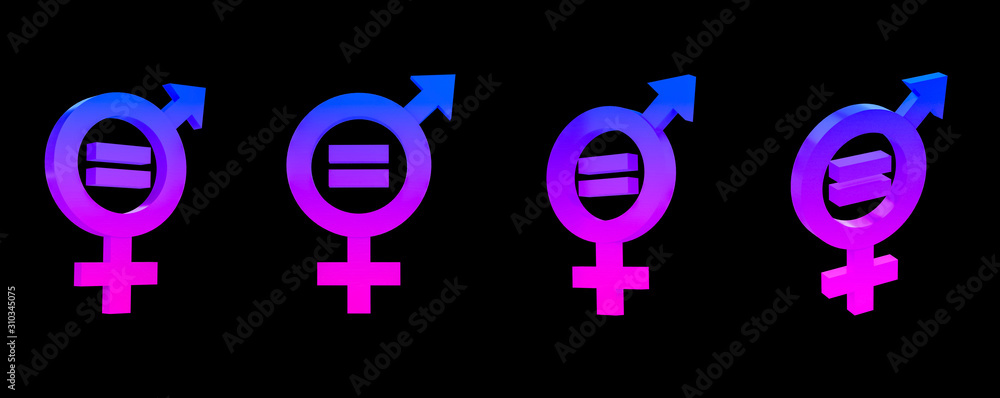 3D rendering images of male and female sex symbols that are equal or ...