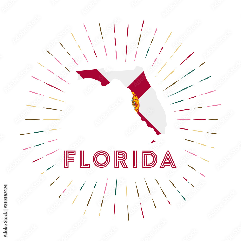 Florida sunburst badge. The us state sign with map of Florida with ...