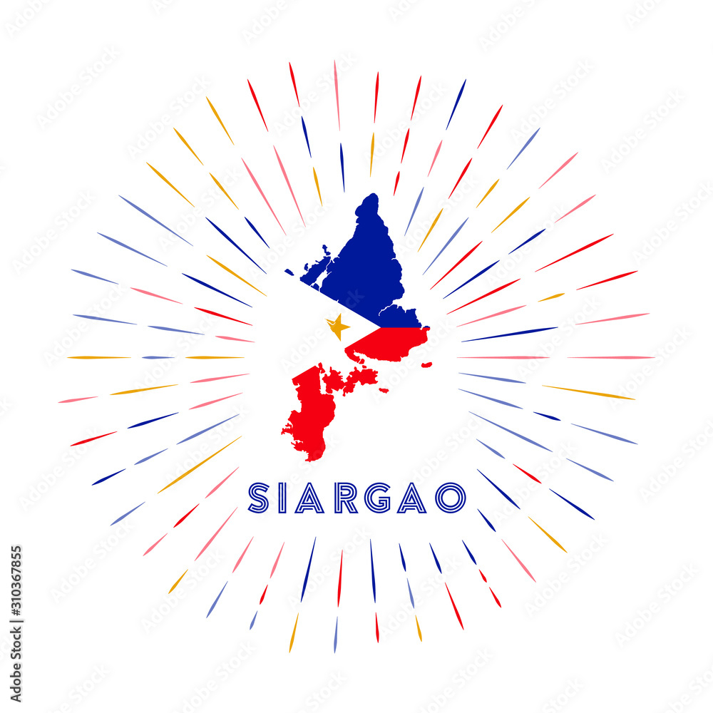 Siargao sunburst badge. The island sign with map of Siargao with ...