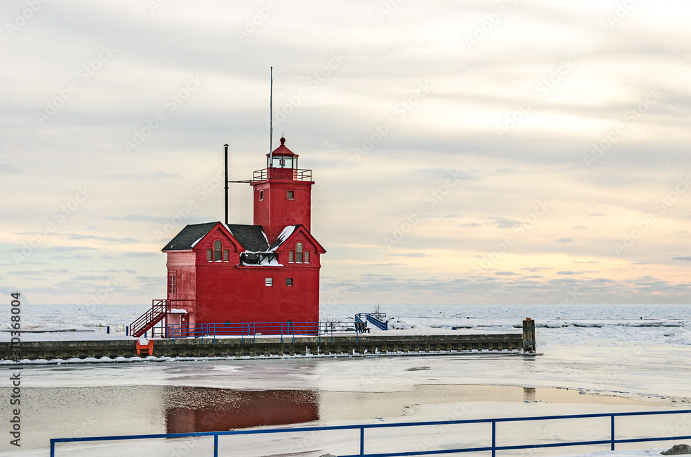 Lighthouse Known as Big Red in Holland Michigan Stock Photo | Adobe Stock