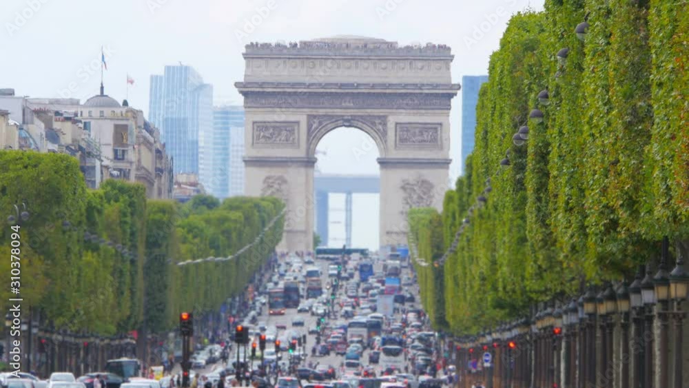 champs elysees view with traffic, day time, paris, france, 4k Stock ...