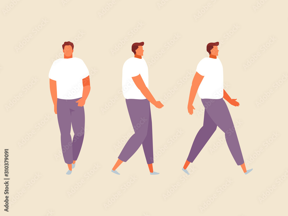 Walking man front and side view illustration. Vector flat set Stock ...