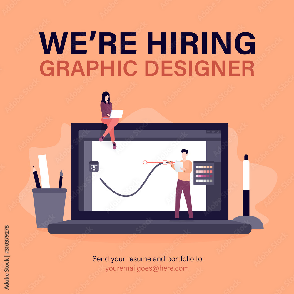 We are hiring graphic designer. Staffing & recruiting business concept ...