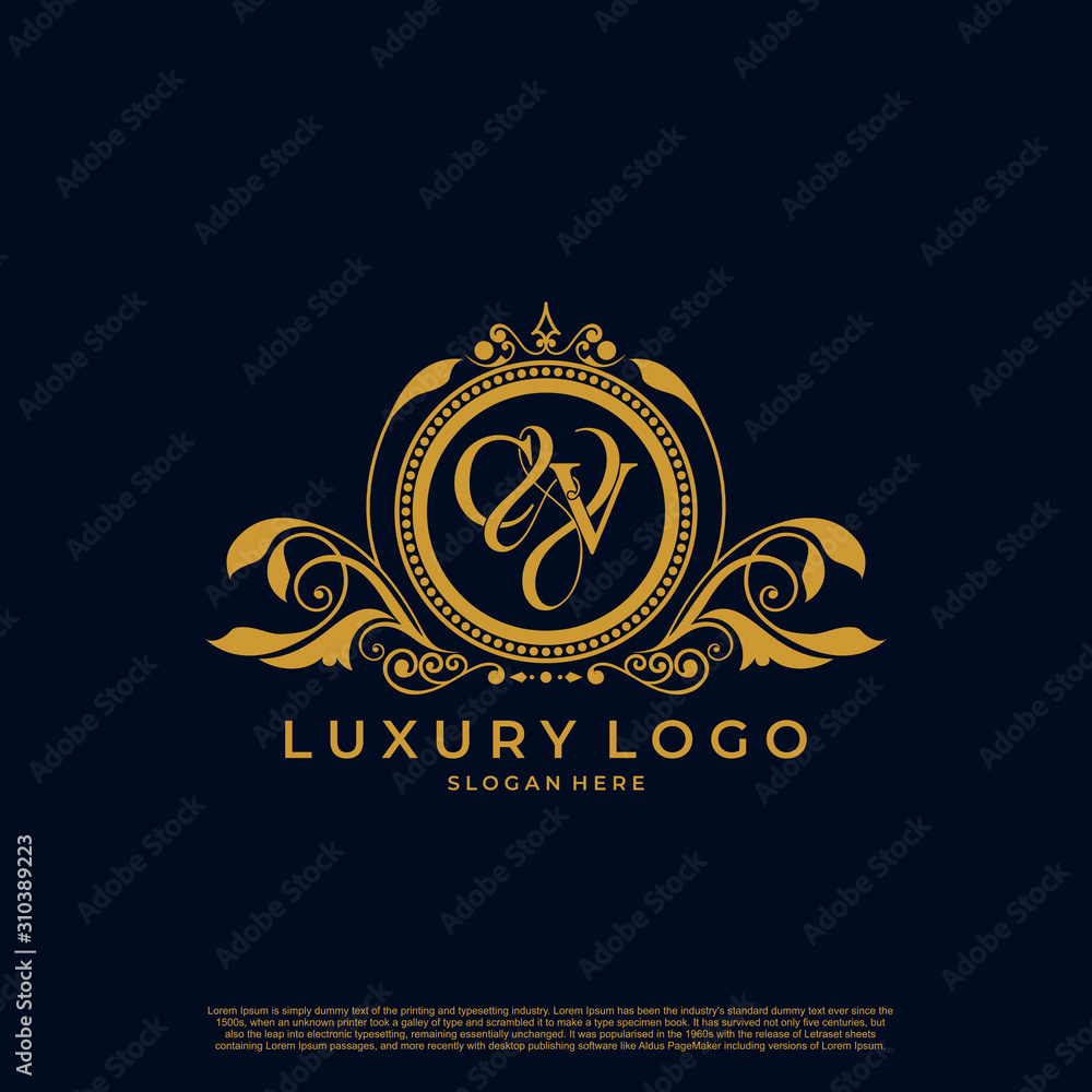 Logo Initial letter CV luxury vector mark, gold color elegant classical ...