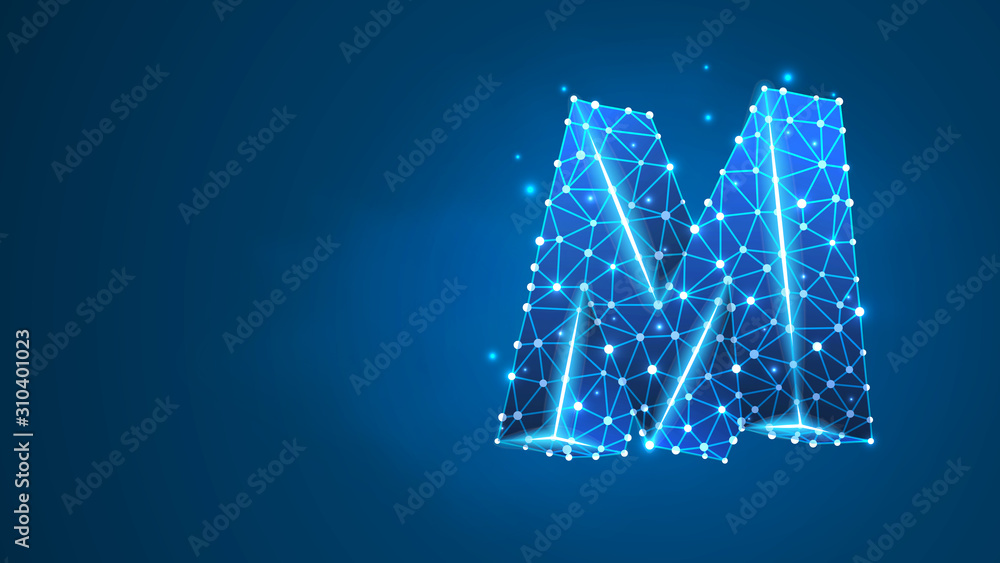Alphabet letter M. Design of an Uppercase letter. Metro M sign. Banner ...