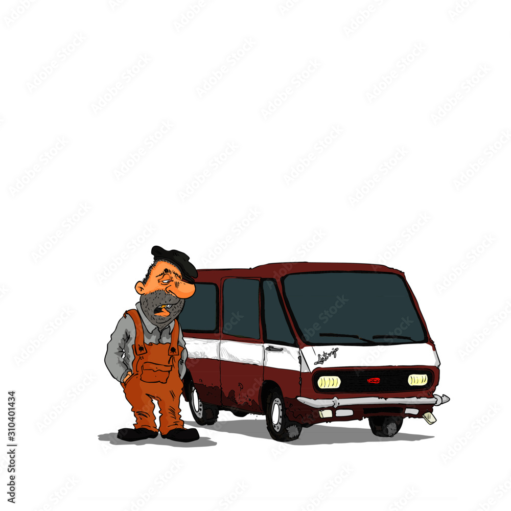 cartoon old guy looking at a rusty old car. Stock Vector | Adobe Stock