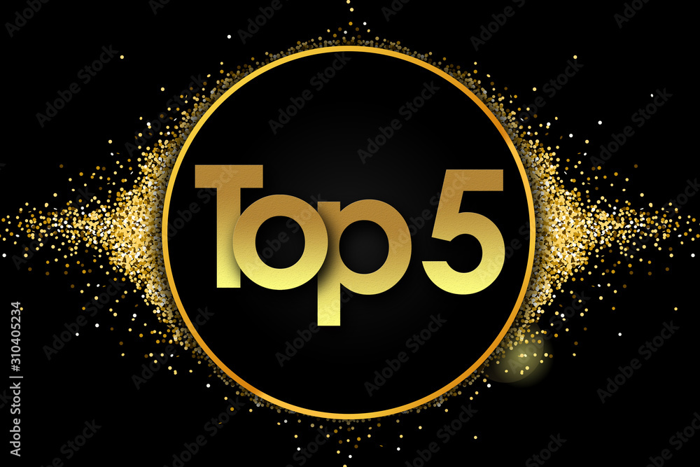 top 5 in golden stars and black background Stock Photo | Adobe Stock