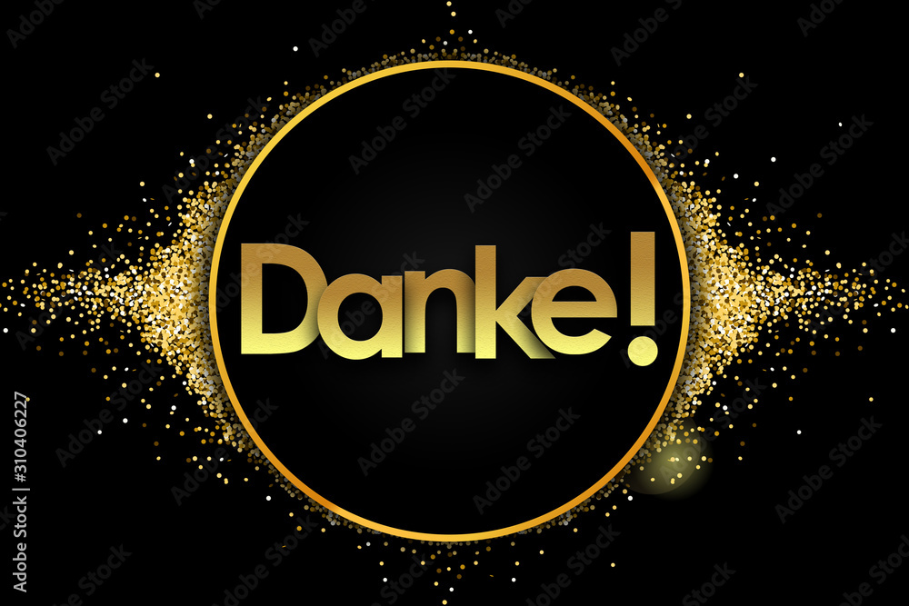 danke in golden circle stars and black background Stock Photo | Adobe Stock