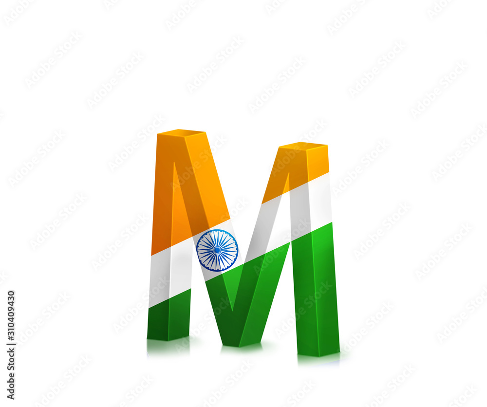 3D LETTERS WITH INDIA FLAG A TO Z AND 1 TO 0, LETTER M Stock ...
