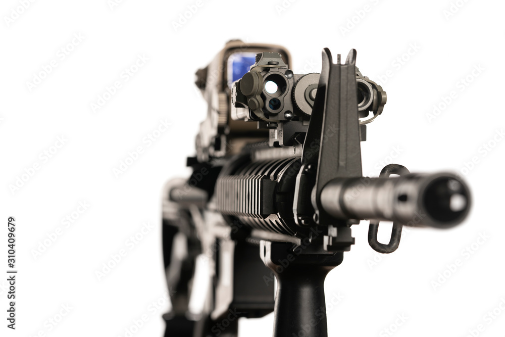 m4 rifle with optical sight and laser device on white background Stock ...