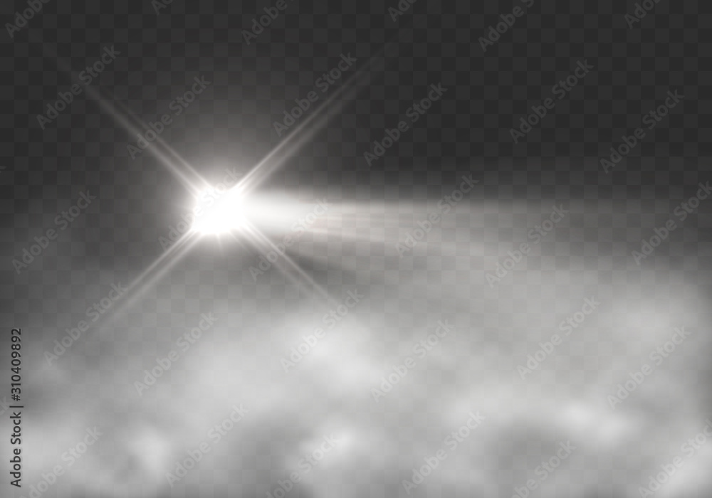 Light effect in fog isolated on transparent background. Glow motorcycle ...