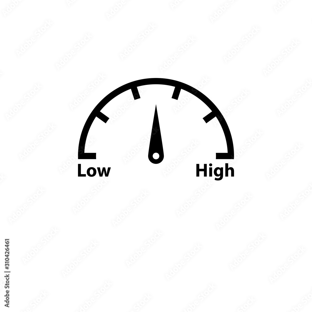 High low risk gauge black icon. Clipart image isolated on white ...