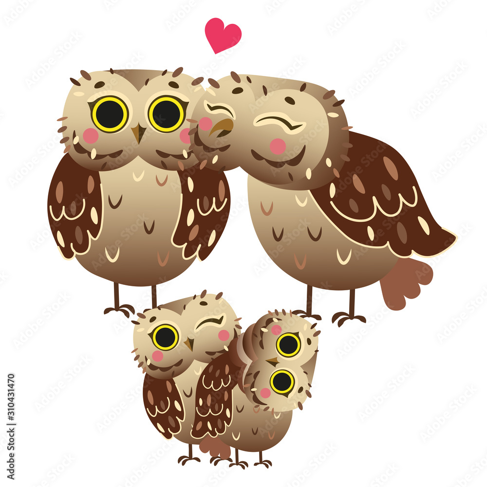 Cute cartoon owl family vector image. Male and female owls with their ...