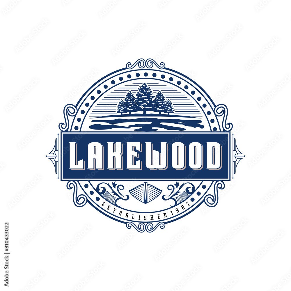 Lakewood vintage logo design inspiration. Vintage lake logo design ...