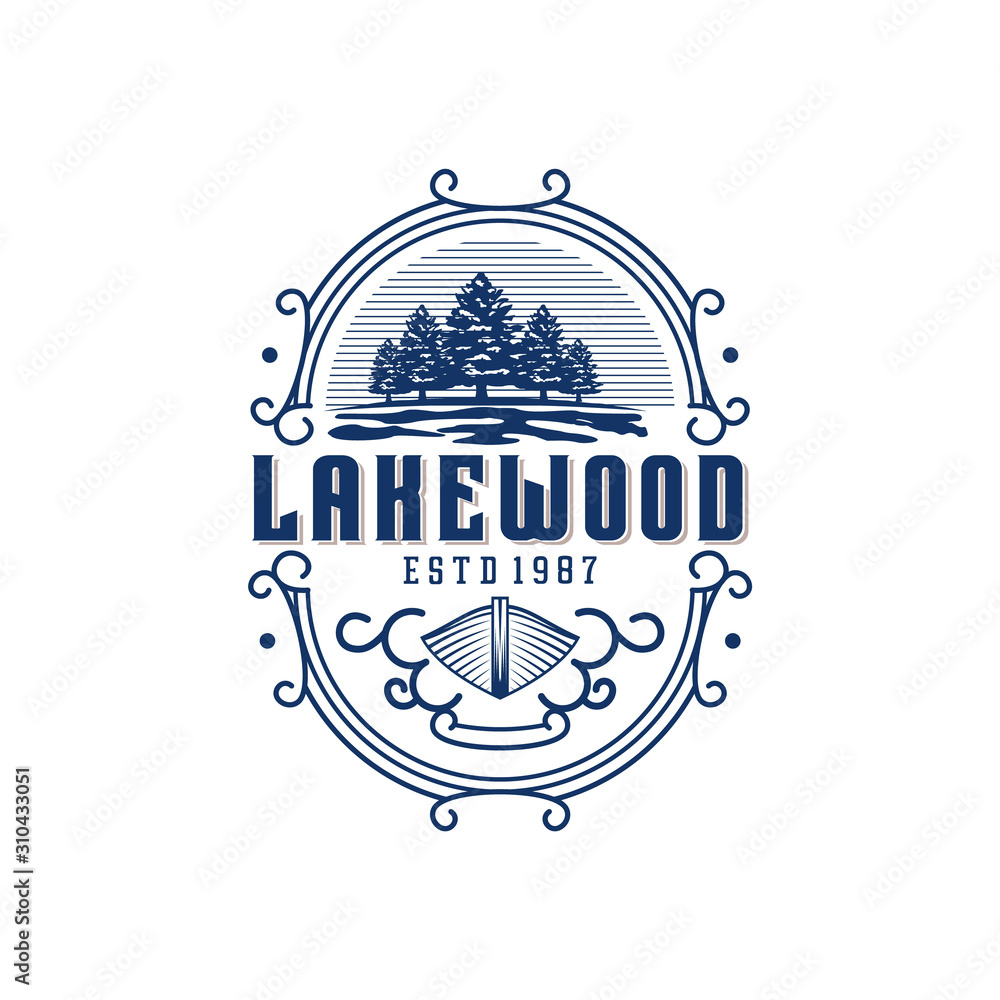 Lakewood vintage logo design inspiration. Vintage lake logo design ...