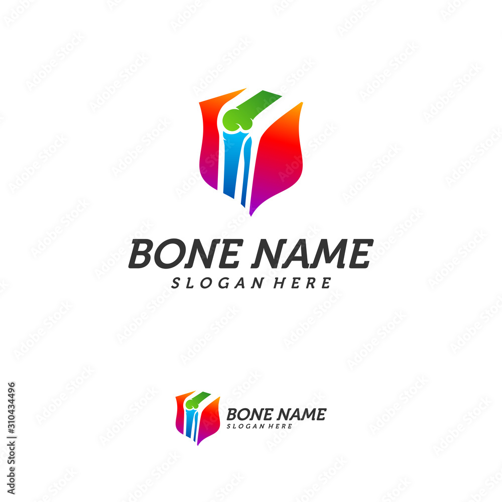 Bone shield logo. Healthy bone Icon. Knee bones and joints care ...