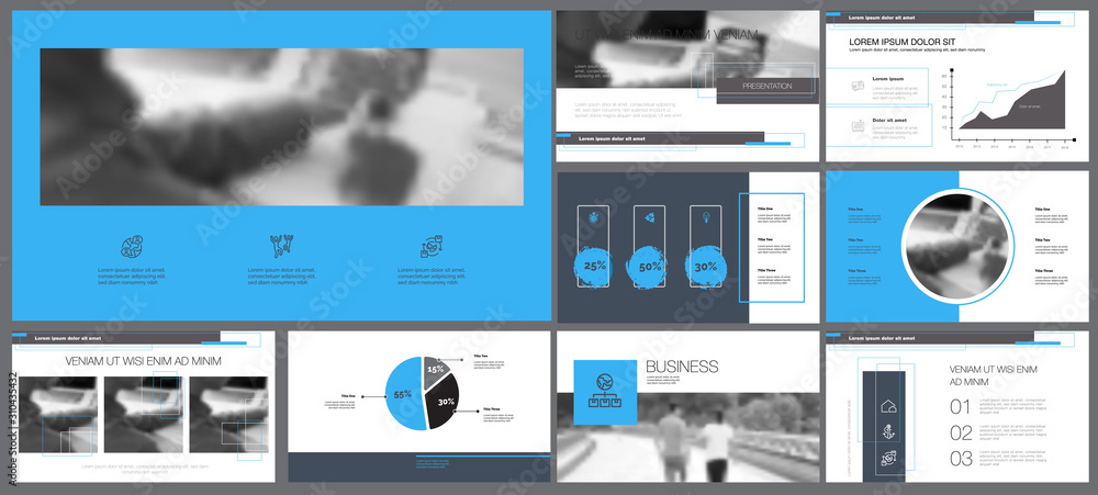 Grey, blue and black infographic design elements for presentation slide ...
