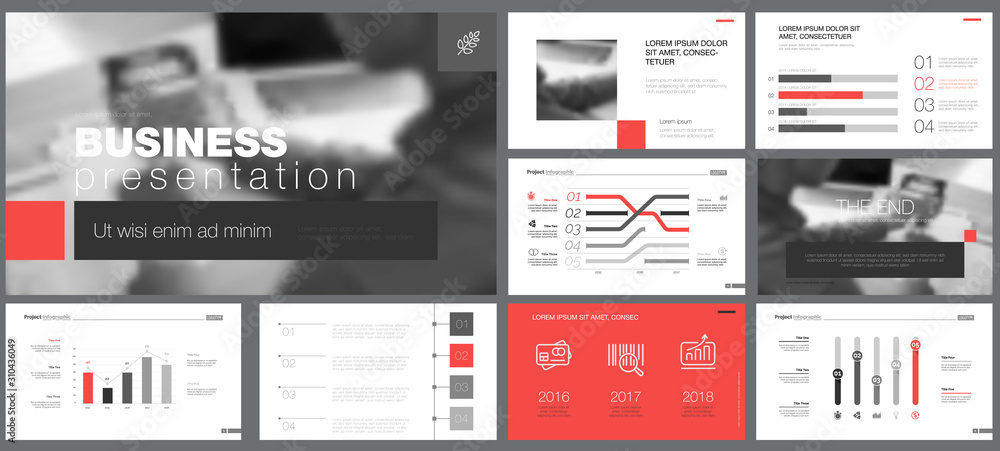 Red, black, white and grey infographic design elements for presentation ...