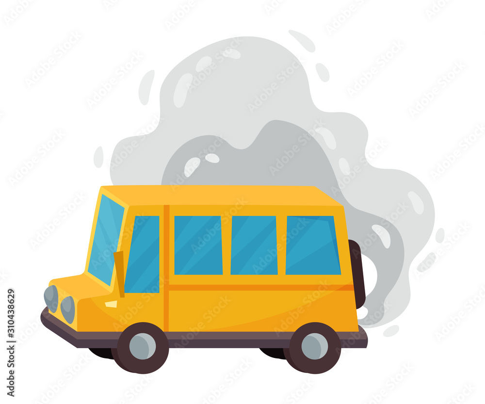 Cartoon Bus Riding and Throwing Out Smoke Vector Illustration Stock ...