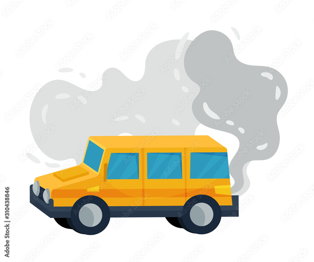 Cartoon Car Riding and Throwing Out Smoke Vector Illustration Stock ...