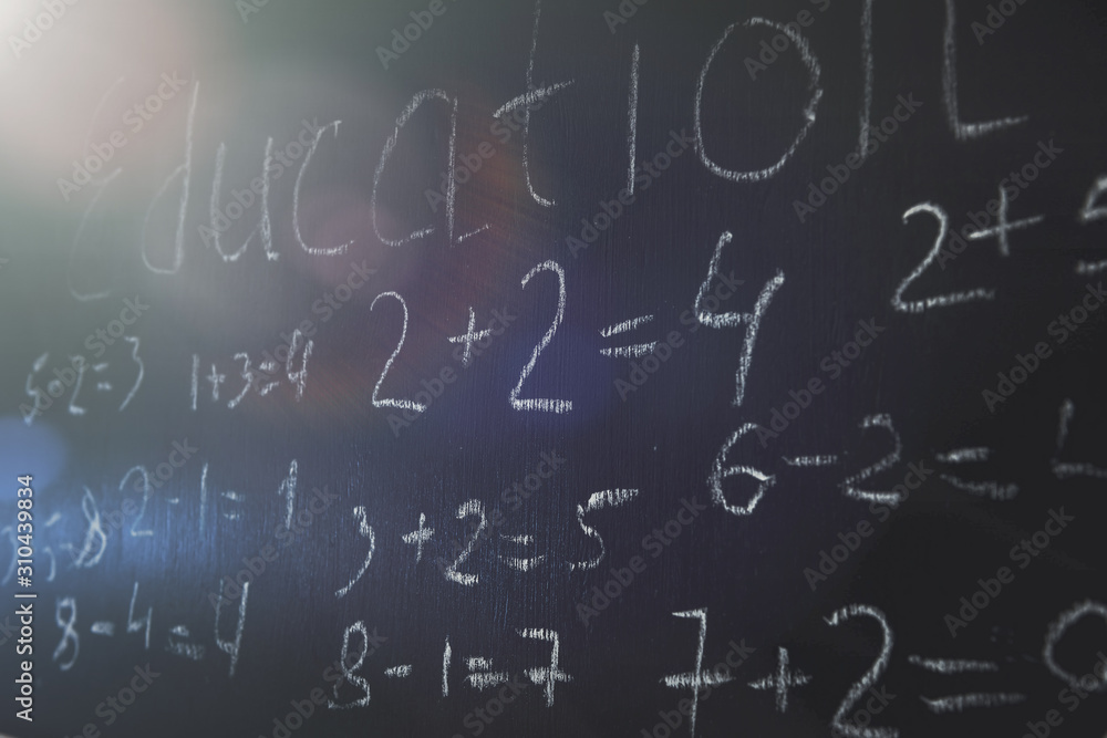 primary maths formulas written on the blackboard background Stock Photo ...